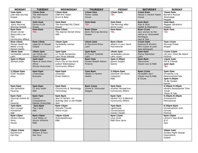 Daily Show Line Up - WHCR 90.3 FM