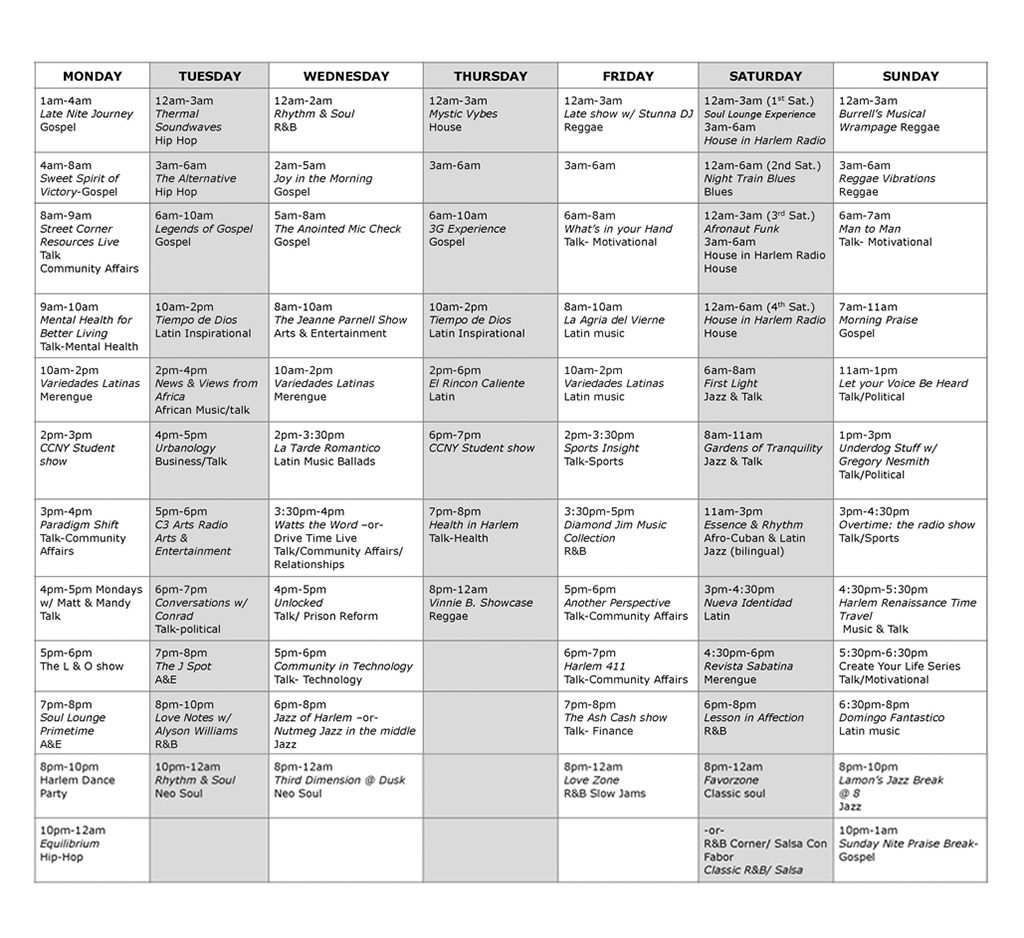 Daily Show Line Up | WHCR 90.3 FM